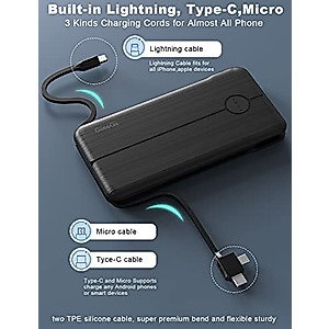 Upgraded Portable Charger, GiieeGii 10000mAh Power Bank Built in Cable, with Micro & Type-C 3 Kinds Cables and USB Output Port Cell Phone Battery Backup Compatible with iPhone Android Smartdevices