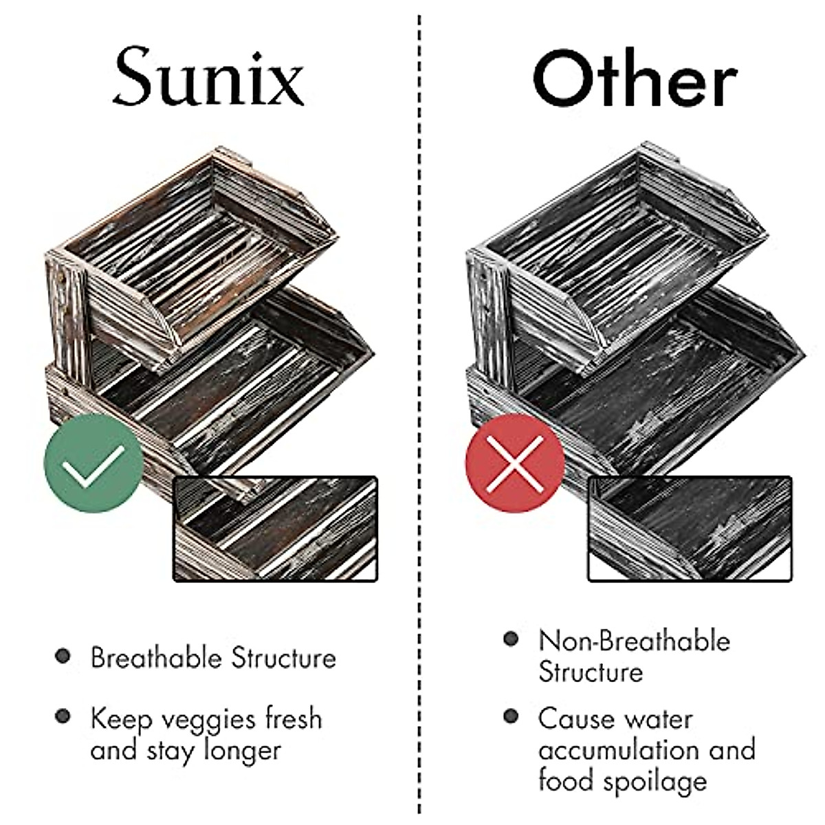 Rustic Fruit Basket Holder, 2 Tier Wood Fruit Stand with Chalkboards, Countertop Fruit and Vegetable Storage for Farmhouse Kitchen, Wooden Fruit Bowl for Vegetable Bread Snacks