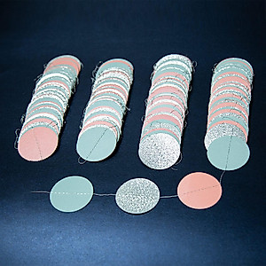 Cheerland Party Decorations Glitter Silver Blue Pink Circle Garlands Streamer Hanging Dots Decoration Backdrop for Wedding Engagement Birthday Bridal Baby Shower Backdrop Party Supplies