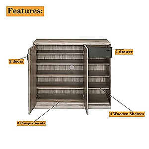 Bellemave Shoe Storage Cabinet, 4 Tier Shoe Rack with Drawers and Doors, Entryway and Hallway Furniture for Home and Office,47 inch,Gray Oak