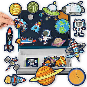 JITEBTI Space Magnetic Puzzles Play Scene 38 Piece for Kids Imagination and Creativity,Easy to Carry Kids Magnetic Travel Games, Learning & Educational Space Toys for Kids Age 3