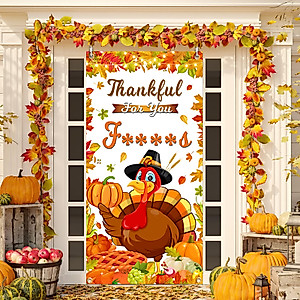 Thanksgiving Door Cover, 6x2.9FT Thankful for You Thankful Banner for Funny Friendsgiving Decorations, Thankful Decorations Door Cover Turckey Happy Friendsgiving Decorations Door Cover