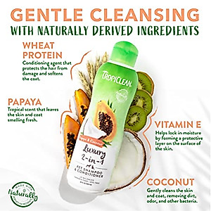 TropiClean 2-in-1 Papaya & Coconut Dog Shampoo and Conditioner | Natural Pet Shampoo Derived from Natural Ingredients | Cat Friendly | Made in the USA | 1 gallon