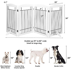 Spirich Free Standing Foldable Wire Pet Gate for Dogs, 80 inches Extra Wide, 30 inches Tall 4 Panels Dog Gate for the House, Doorway, Stairs, Pet Puppy Safety Fence,Set of Support Feet Included, White