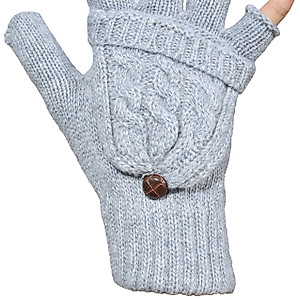 Beurlike Women's Winter Gloves Warm Wool Knitted Convertible Fingerless Mittens (Gray)