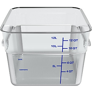 Carlisle FoodService Products Squares Square Food Storage Container with Stackable Design for Catering, Buffets, Restaurants, Polycarbonate (Pc), 12 Quarts, Clear, (Pack of 6)