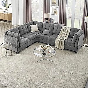 Free Combination Sectional Sofa Oversized Reversible Modular Couch L Shaped Corner Sofá Upholstered Deap Seat Sleeper Couches Bed with Storage for Living Room,3 Single Chairs,Three Corners
