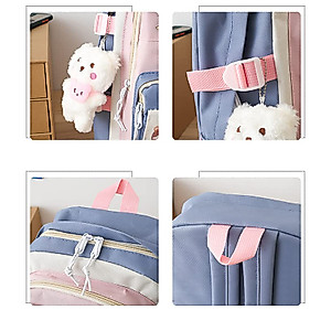 MWZING 5 Piece Backpack Set kawaii Backpack with Cute Bear Doll and Pins Canvas Backpack Large Capacity Aesthetic Shoulder bag