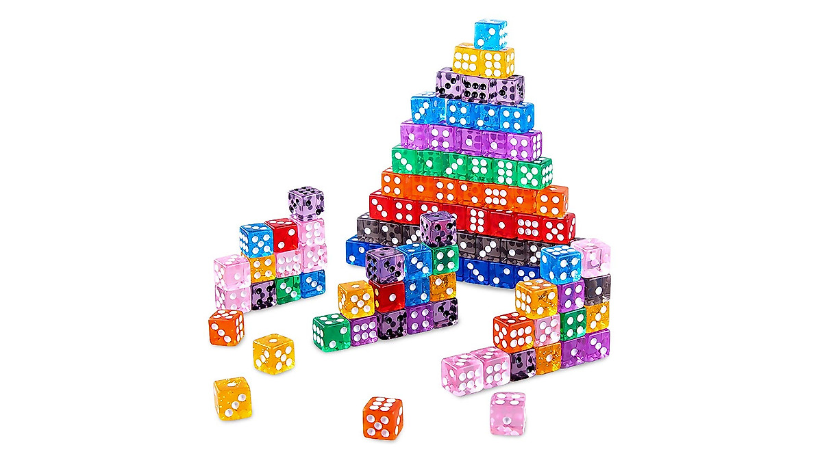 AUSTOR 100-Piece Translucent Dice Set for Games and Education