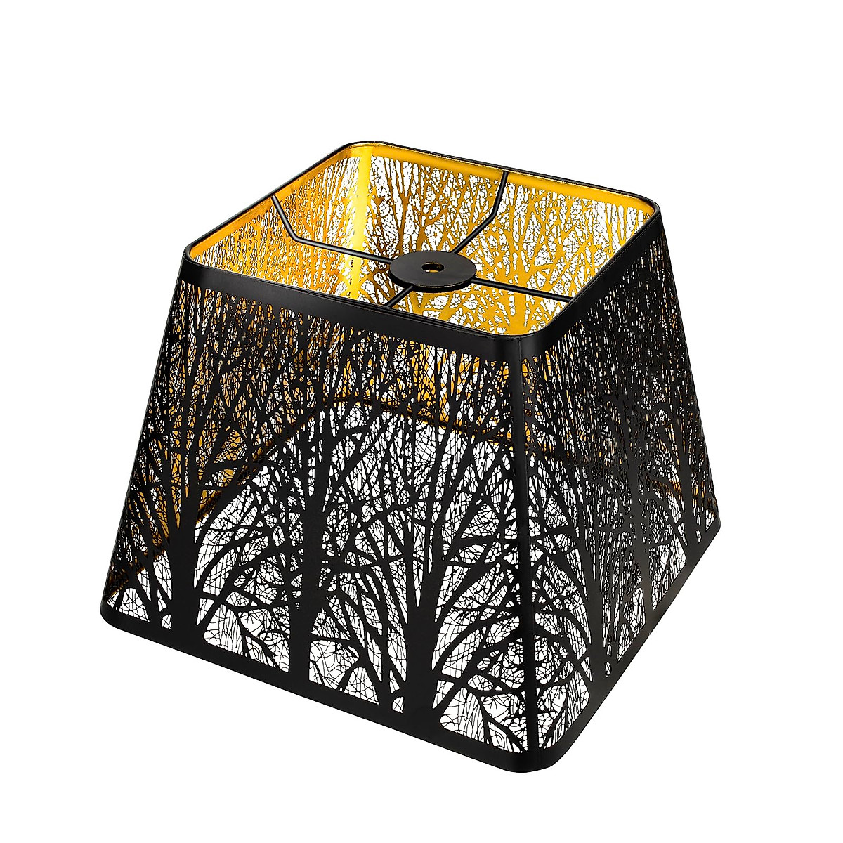 Medium Square Lamp Shades, ALUCSET Metal Lampshade with Pattern of Trees for Table Lamp and Floor Light, 7 x 10 x 7.5 Inch, Pattern of Trees (Black/Gold)