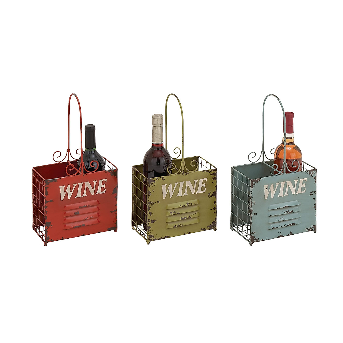 Deco 79 Metal wine Holder 3 Assorted, 8 by 15"