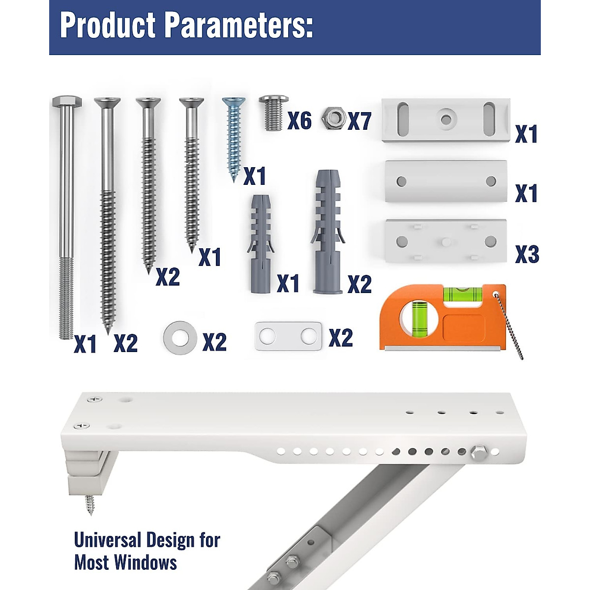 LuckIn Window Air Conditioner Support Bracket, Universal for 5,000-12,000 BTU AC Units, Up to 85lbs, Adjustable Extender Leg & Megnetic Spirit Level, 2-Pack