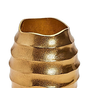 Two's Company Recycled Aluminum Wave Vase, 12-inch Height, Golden, Tabletop, Gift, Home Decor