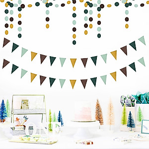Sage-Green Gold Brown Party Decorations - 2 Pack Paper Pennant Banner Triangle Flags Hanging Backdrop Decor For Gender Neutral Baby Shower,Bridal Shower,Birthday With Boho,Rustic,Forest,Woodland Theme