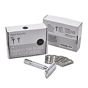 Swedish Platinum Bladed Double Edge Razor Kit for Zero Irritation - Stainless Steel Safety Razor Kit for Comfortable Wet Shaving with 5 Swedish Platinum Super Blades by grace & stella (5 Blades)