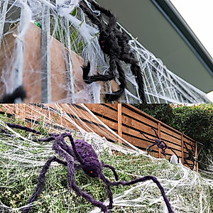 GEDIAO Halloween Spider Decorations 200" Halloween Spider Web + 50" Giant Spider + 40pcs Small Spider for Indoor Outdoor Halloween Decor Yard Party Haunted House Décor