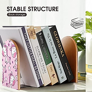 Pack of 2 Bookend Unicorns Pink Non-Slip Book Stand Wooden Bookshelf Books Holder for Home Desk Office Library