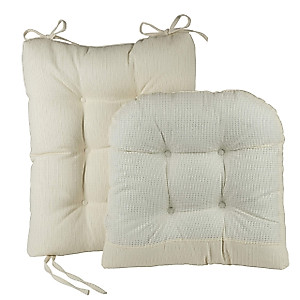 Klear Vu Omega Non-Slip Rocking Chair Cushion Set with Thick Padding and Tufted Design, Includes Seat Pad & Back Pillow with Ties for Living Room Rocker, 17x17 Inches, 2 Piece Set, Ivory