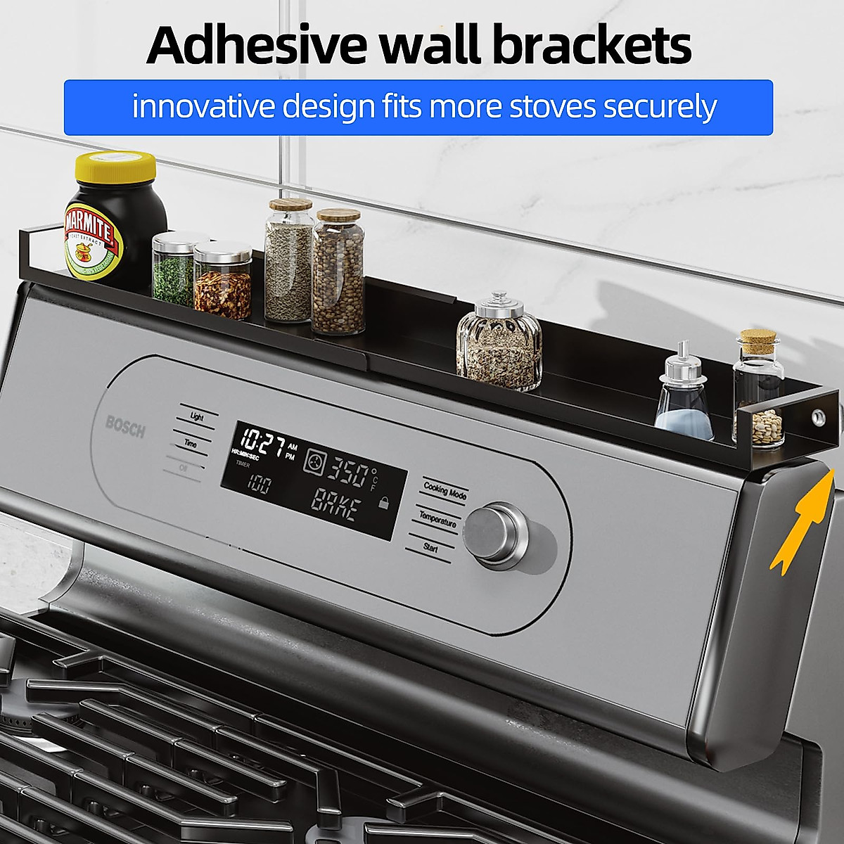 SZJHXIN Kitchen Shelf for Stove Top, Magnetic Shelf Over the Stove Stainless Steel Kitchen Spice Storage Adjustable Length from 15"-30"