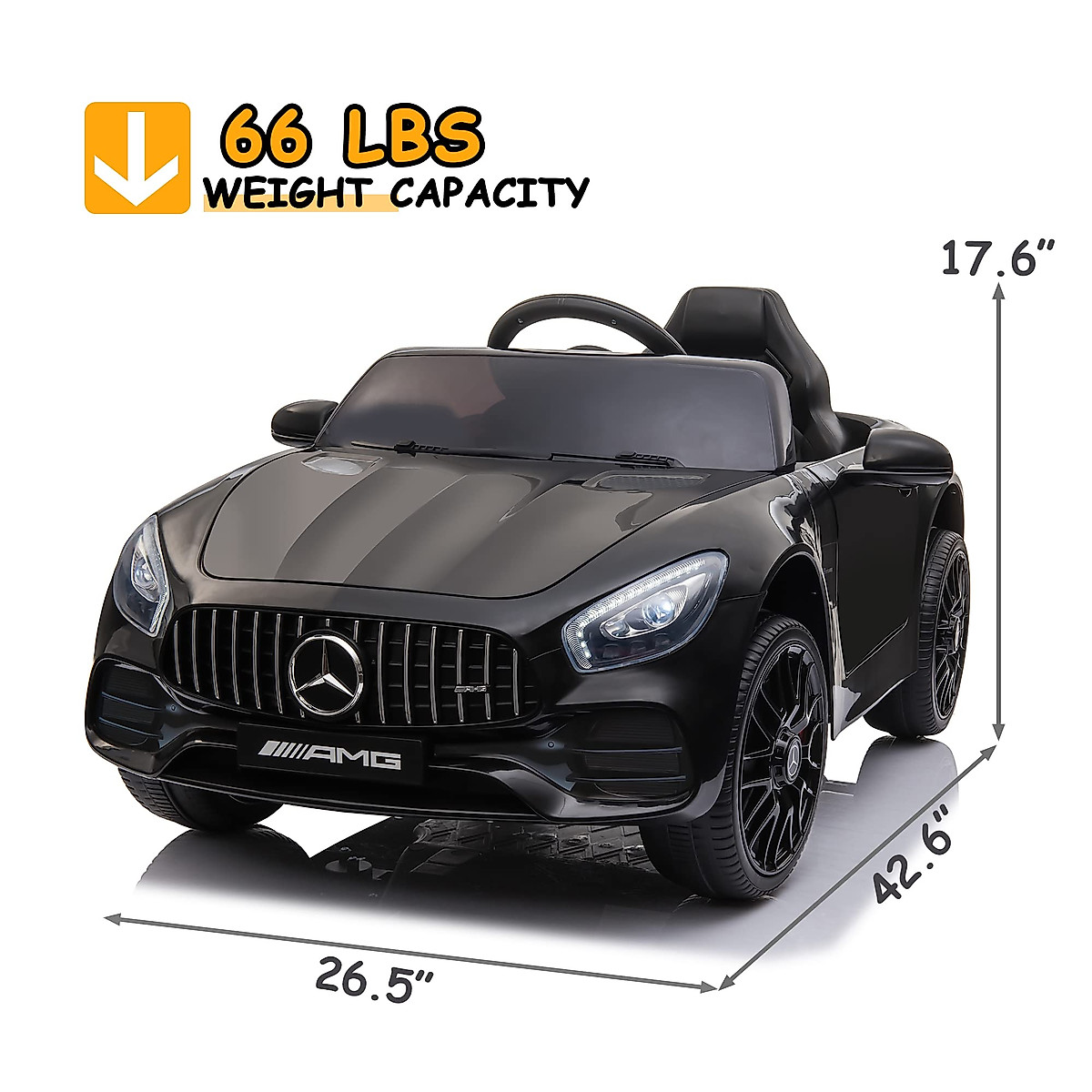 TOBBI Ride On Car 12V Licensed Mercedes Benz AMG GT Electric Car for Kids Ride On Toys Vehicle with 2.4G Remote Control, 2 Powerful Motors, Music, Horn, USB, Black