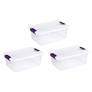 Sterilite 15-Quart Clearview Latch Box Storage Tote Container Storage 3PK, Purple