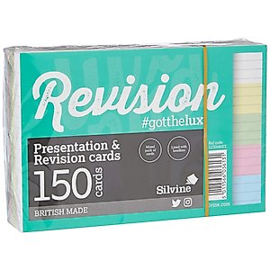 Silvine Luxpad A6 Lined Revision & Presentation Cards - Assorted Colours + White. 150 Cards Per Pad (6x4)