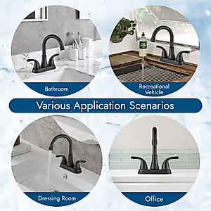 Cinwiny Bathroom Sink Faucet 4 Inch 2 Handle Bathroom Faucet 360° Swivel Spout Deck Mounted Vanity Faucet with Water Supply Hoses,Matte Black,with Pop up Drain