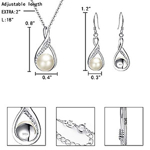 EleQueen 925 Sterling Silver CZ Freshwater Cultured Pearls Bridal Pendant Necklace Earrings Wedding Jewelry Sets, Valentine's Day/Mother's Day/Christmas Jewelry Gift for Girlfriend/Mom