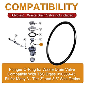 Plunger O-Ring Gasket Compatible with T&S Brass 010389-45, Twist Waste Drain Valve Stopper O-Ring for 3-Tier Sink Drains, Sink Drain O-Ring Prevents Leaks and Keeps Kitchen Sink Running Smoothly-4 pcs