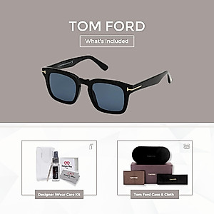 Tom Ford Dax FT0751 01V 50MM Shiny Black/Blue Polarized Lenses Square Sunglasses for Men + BUNDLE With Designer iWear Eyewear Kit