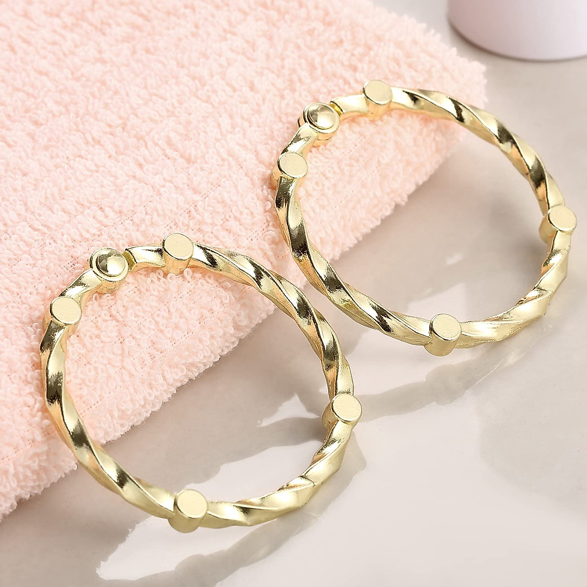 CHICTIE Gold Shower Curtain Rings, Brass Rustproof Decorative Shower Hooks for Bathroom Shower Curtain Rods, Set of 12 Premium Metal Shower Rings Hangers HK5# Circle Ring Design