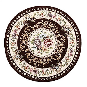 Tyrafry 4ft Floral Round Area Rug Classic Non-Slip Machine Washable Room Mat Sustainable Kitchen Rug Traditional Area Rug for Living Room, Brown
