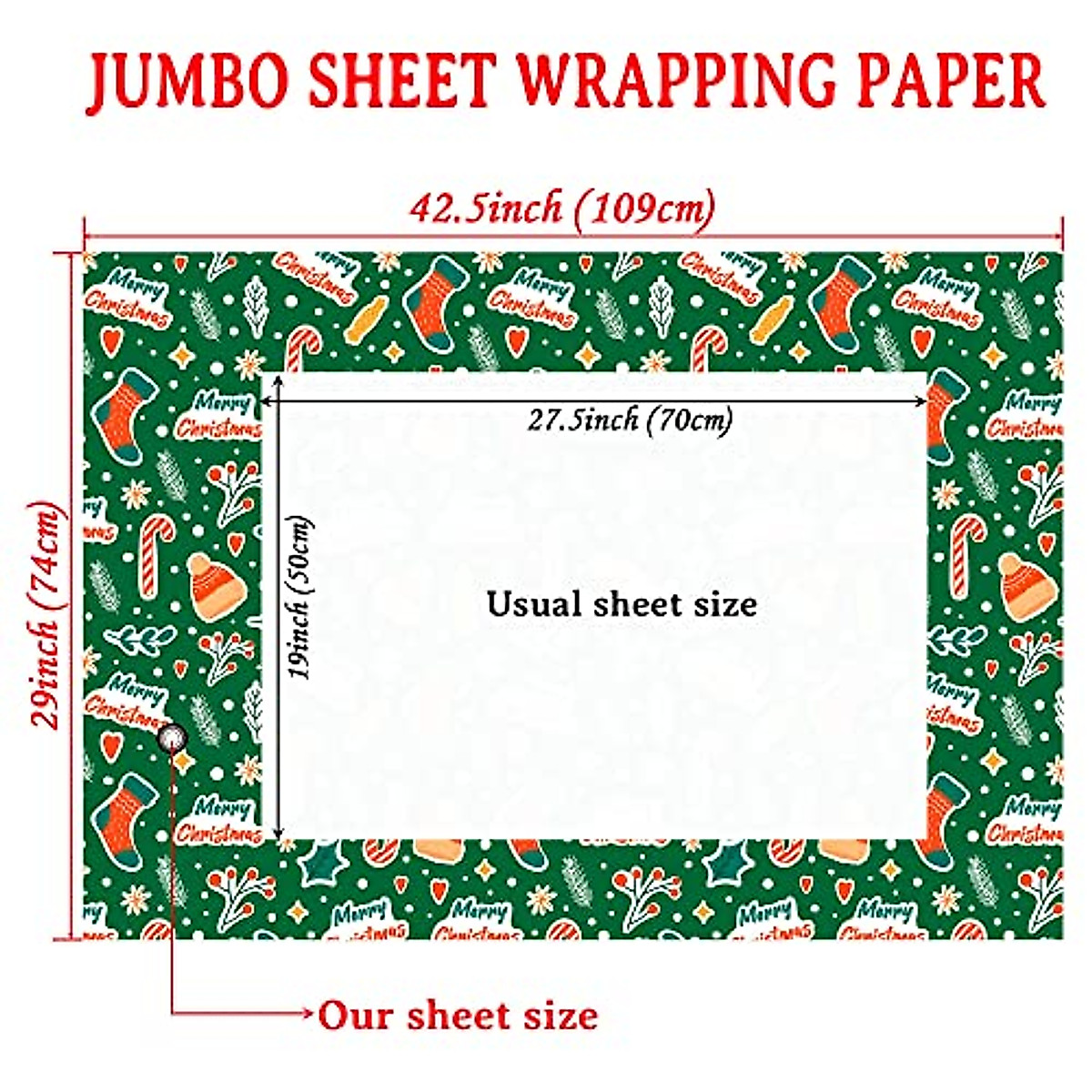 ZINTBIAL Christmas Wrapping Paper for Kids Boys Girls Baby Men Women - Holiday Gift Wrapping Paper Bundle Including Deer, Stockings, Snowflake, Nutcracker, Sloth - 29 x 42 Inches per Sheet (4 Jumbo Sheets) - 100% Recyclable, Easy to Store Not Roll