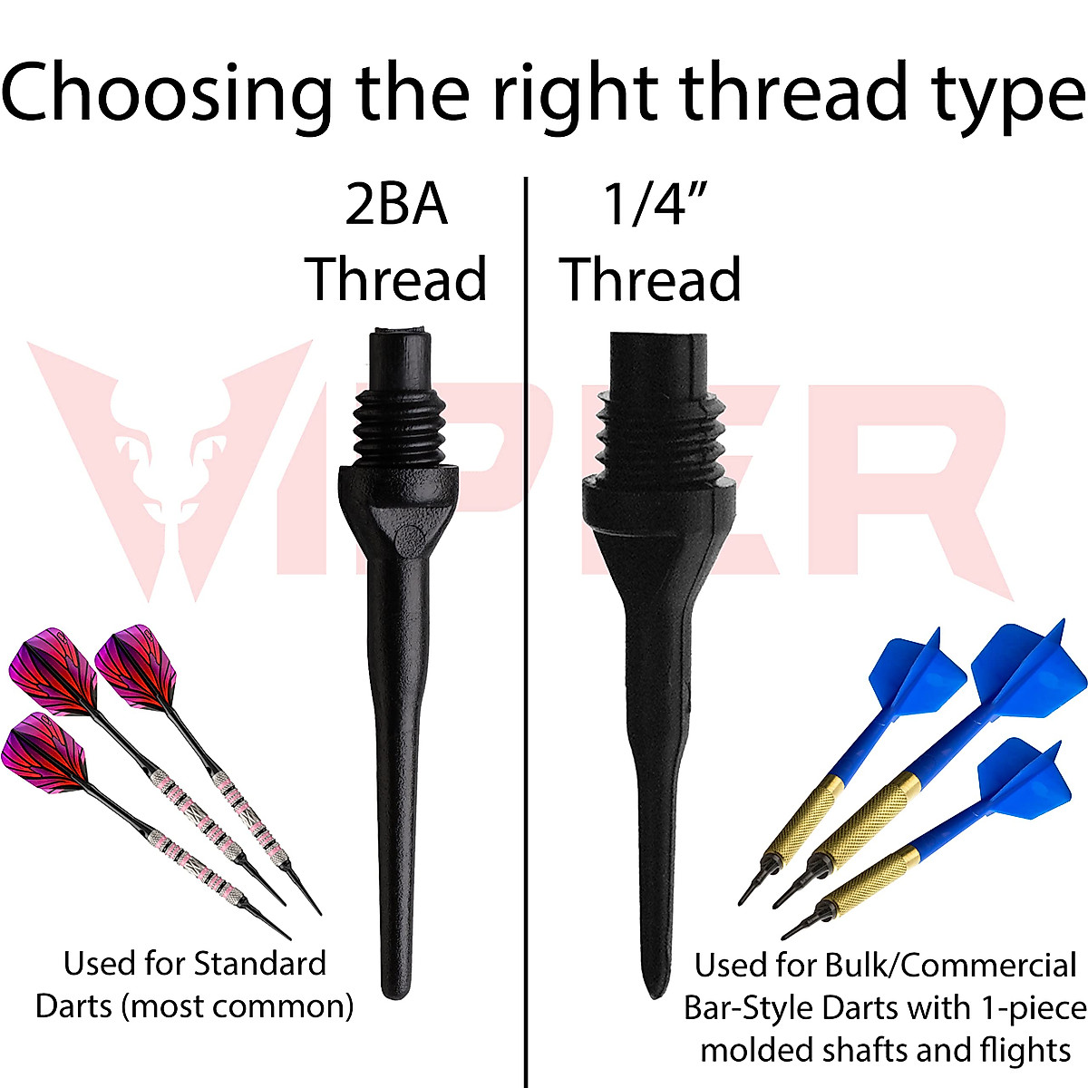 Viper Dart Accessory: Tufflex II 1/4" Thread Soft Tip Dart Points, Black, 100 Count (Pack of 1)