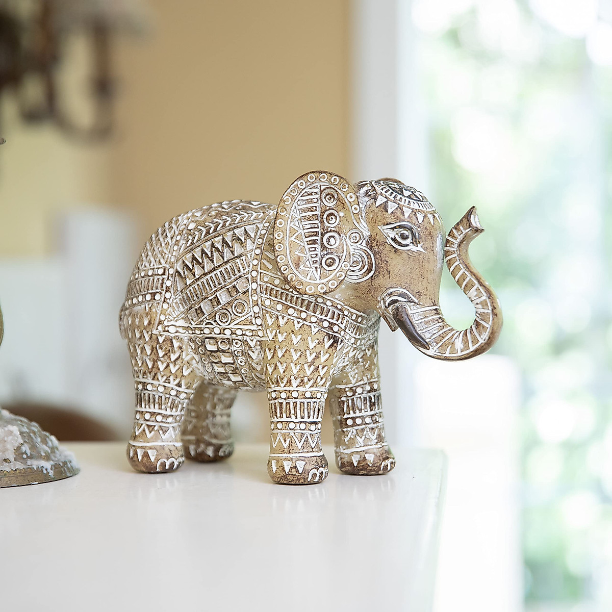 TERESA'S COLLECTIONS Boho Elephant Decor, Elephant Statues Brings Good Luck for Home Decor, Elephant Figurines Resin for Bookshelf, Living Room, Centerpiece Home Decorations Gifts for Mom, 6.3"