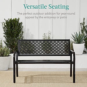 Best Choice Products Outdoor Bench 2-Person Metal Steel Benches Furniture for Garden, Patio, Porch, Entryway w/Geometric Backrest, 790lb Capacity – Black