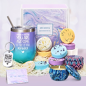 LUCOTIYA Gifts for Women, Birthday Gift Basket for Women Wine Tumbler Self Care Package Gifts for Women, Mom, Bestie, Her, Sister, Wife, Auntie, Thank You Gifts for Women