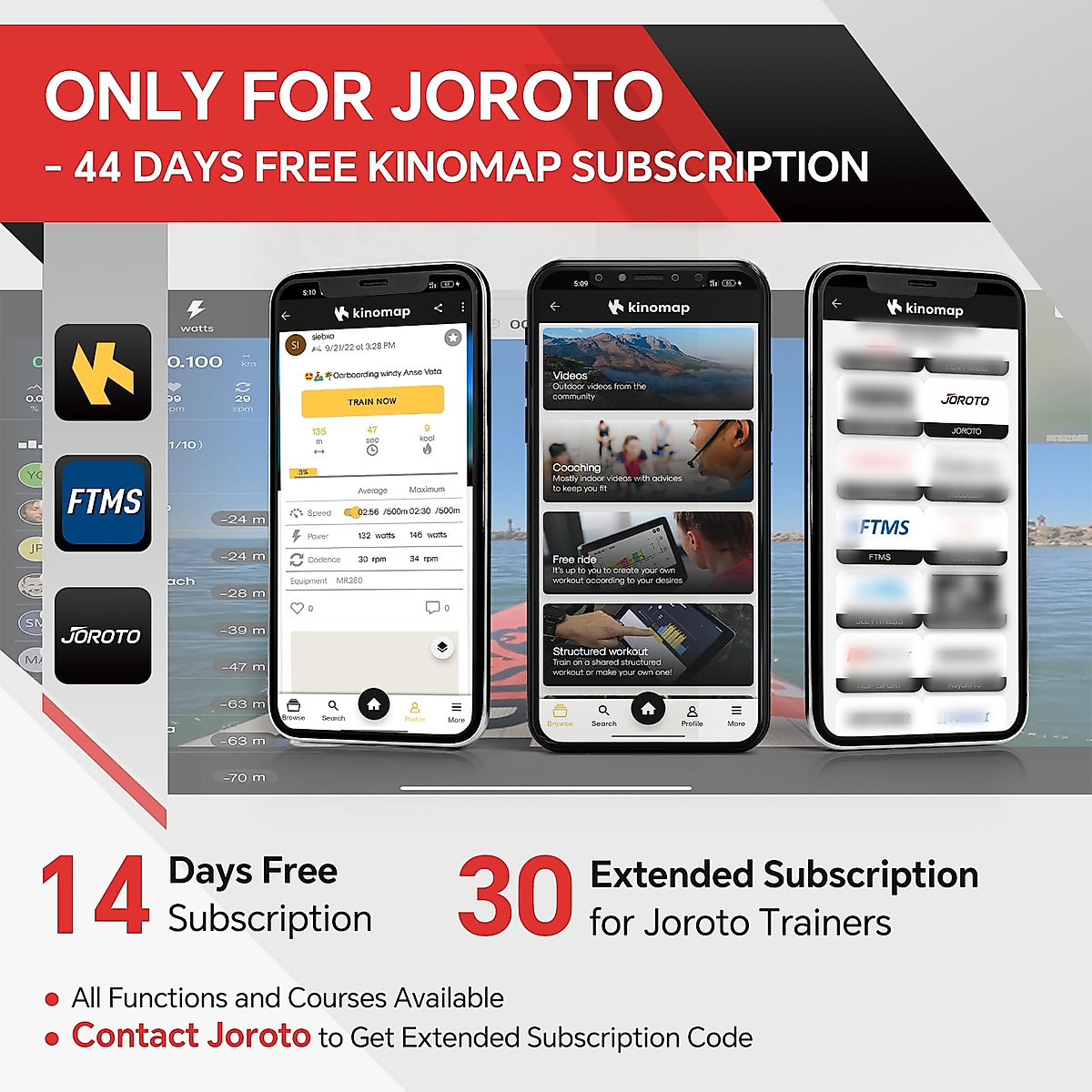 JOROTO MR23 Water Rowing Machine for Home Use, 300 Lbs MAX Weight Capacity Rower Machine with Bluetooth Function, Ipad Holder, 44 Days Kinomap Subscription