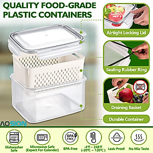 AOSION 8 Pieces Fruit Storage Containers For Fridge, Large Produce Saver Berry Lettuce Containers For Refrigerator Organizers Bins, Fruit Vegetable Food Storage Containers With Lids & Colanders