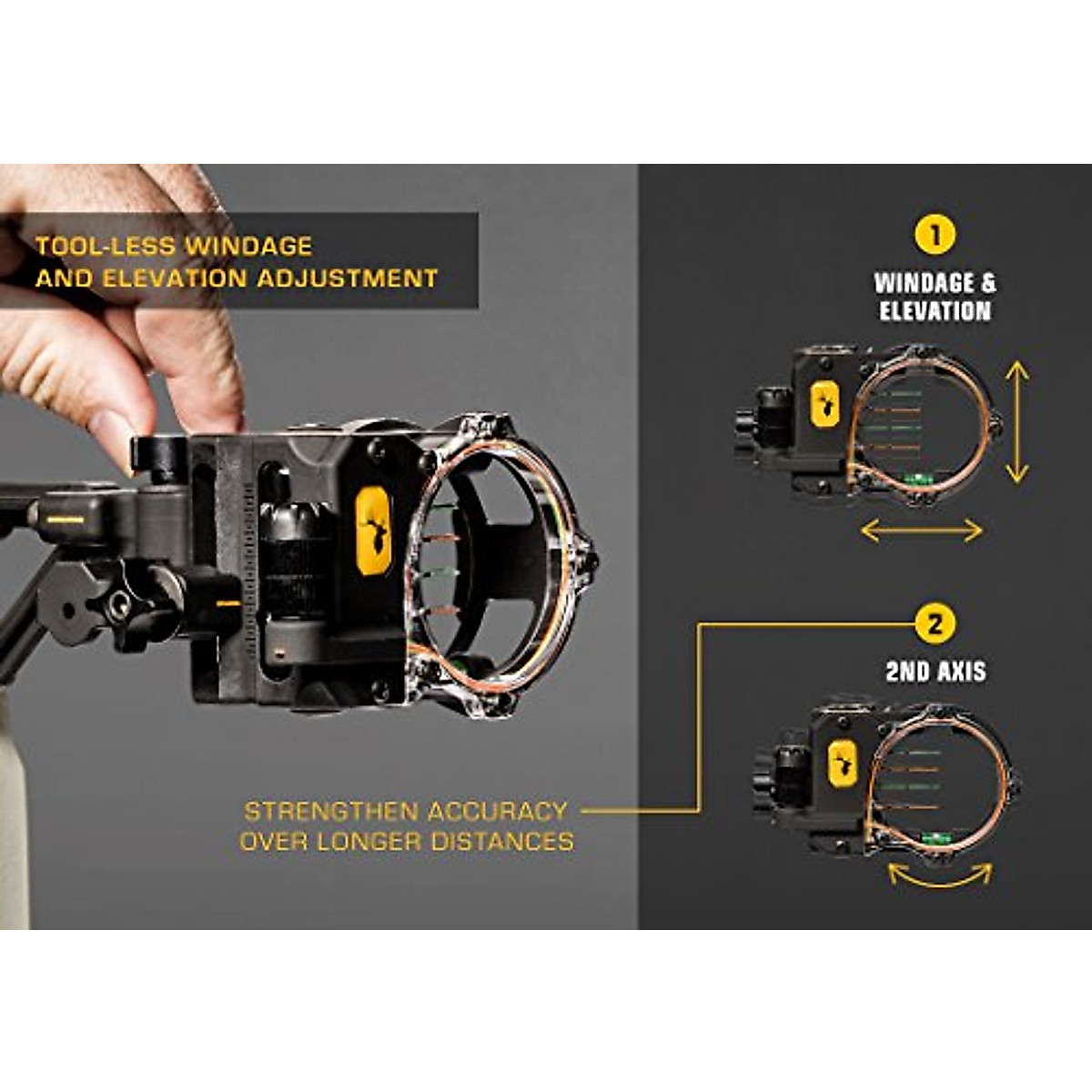 Trophy Ridge React H4 Bow Sight - 4 Pin Sight, Tool Less Windage and Elevation Adustability, 2nd Axis Leveling, Adjustable Click Light, Black
