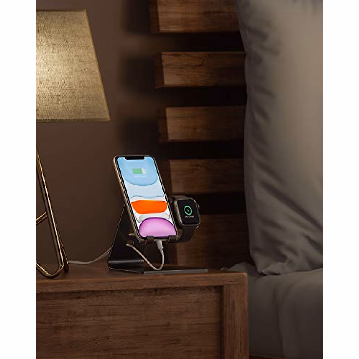 OMOTON Stand for Apple Watch - 2 in 1 Universal Desktop Stand Holder for iPhone 14 13 12 11 All Series and Apple Watch Series 8/SE2/7/6/SE/5/4/3/2 (Both 38mm/40mm/41mm/42mm/44mm/45mm) (Black)