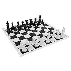 Portable Chess Plastic International Chessboard Set Medieval Entertainment Chess Game Set Black & White Chessboard for Party Activities(White)