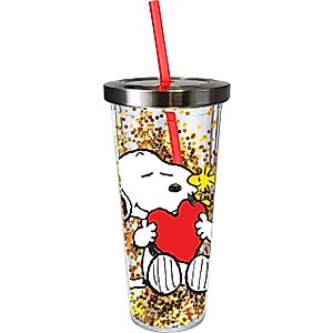 Spoontiques - Glitter Filled Acrylic Tumbler - Glitter Cup with Straw - 20 oz - Stainless Steel Locking Lid with Straw - Double Wall Insulated - BPA Free - Snoopy Drinking Cup