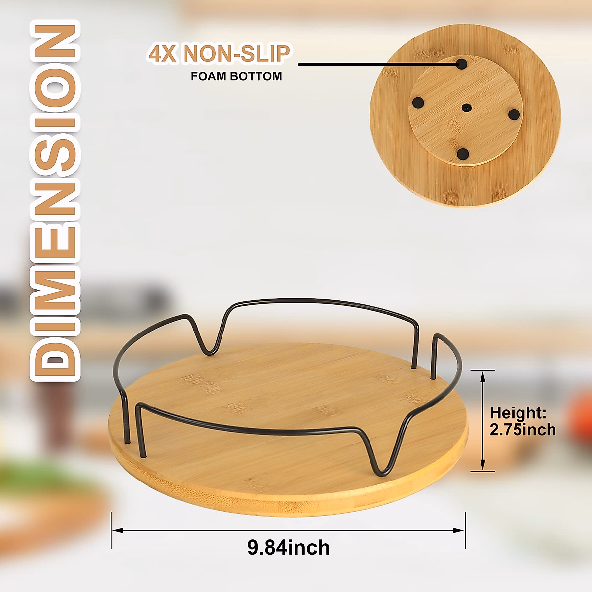 simesove Lazy Susan Turntable 10inch Bamboo Spinning Spice Rack Holder Kitchen Cabinet Counter Top Organizer 360 Degree Turntable Turning Table (Bamboo, 10" (1 Tier))