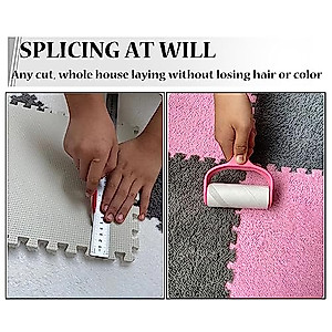 16 Pieces Interlocking Foam Floor Mat Area Rugs with Borders, 12x12in Plush Soft Puzzle Split Joint Carpet Mats-Anti-Slip Protective Exercise Fitness Padding(Color:Deep Pink)