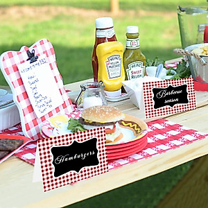 24PCS BBQ Party Decorations Place Cards for Table Setting Red Gingham Tent Cards Plaid Chalkboard Signs with Marker Picnic BBQ Decorations Food Labels for Party Buffet Birthday Baby Shower Party