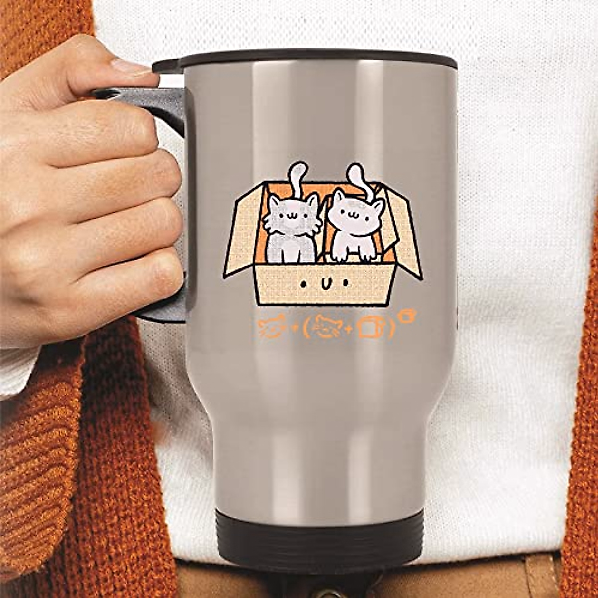 Gift for Cat Lovers Box Kittens Illustration with Equation Caption for Kids and Adults 14oz Steinless Steel Travel Mug