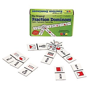 LEARNING ADVANTAGE The Original Fraction Dominoes - 49 Dominoes - Math Manipulative for Kids - Equate, Add and Subtract Fractions