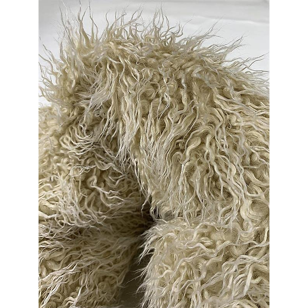 FabricEmpire 1.5'' Faux Fur Fabric Long Pile Curly Llama (Ivory) 2LB 2-Way Stretch / 60'' Wide/ by Continuous Yard