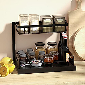 PUPOUSE Under Sink Organizer, Pull Out Cabinet Organizer 2 Tier Slide Out Sink Shelf Cabinet Storage Shelves, Under Sink Organizers and Storage Black Under Sink Storage for Bathroom Kitchen